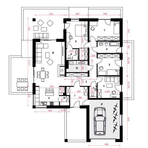projekt domu DD1746 Aura II z garażem 1-st. [A] - Murator projekty